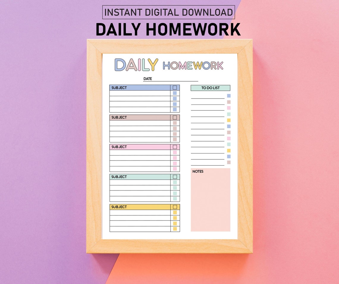 Homework Daily Planner Printable, School Planner, Student Planner ...