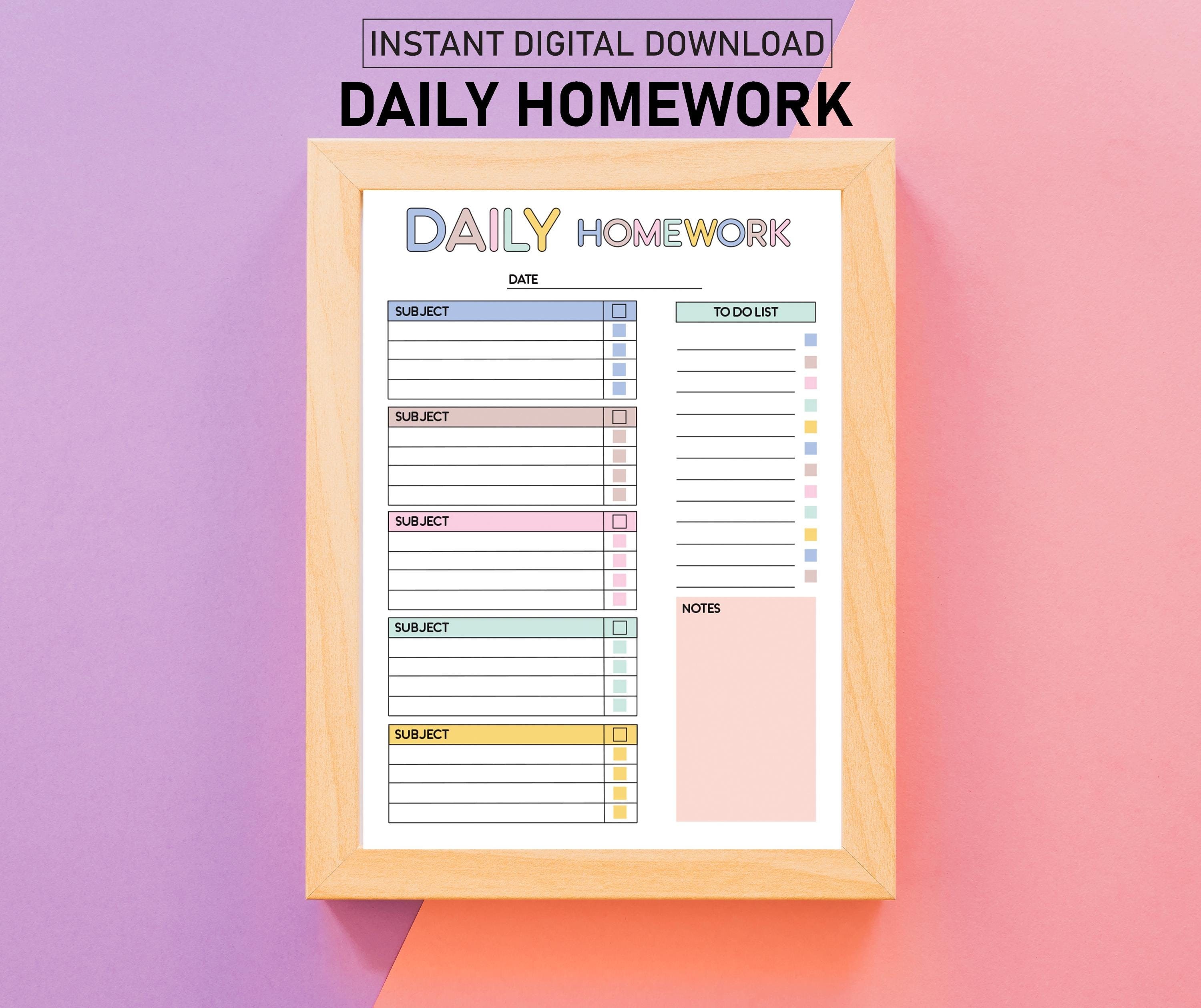 Homework Planner Printable: Daily School Study Tracker (PDF) - Etsy UK