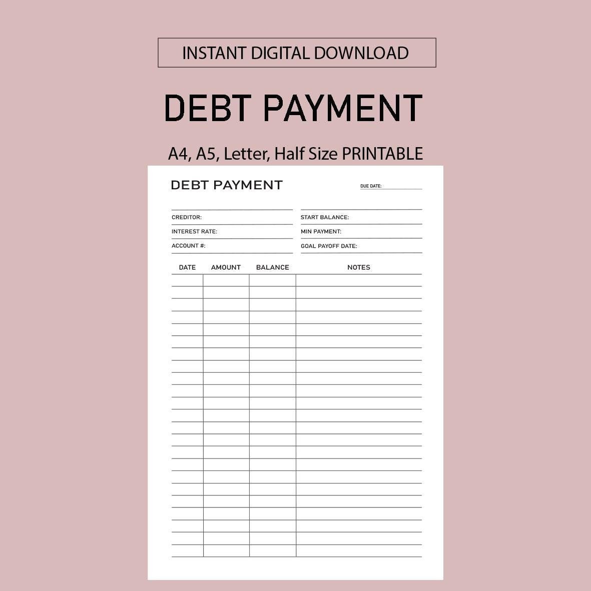 Debt Payment Tracker Printable, Debt Payoff Journal, Debt Payoff Plan ...