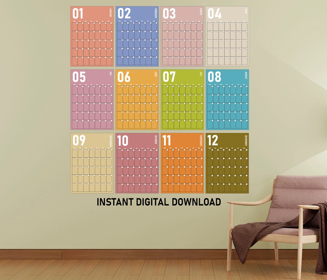 Large Monthly Wall Planner Printable PDF 2025, Monthly Wall Calendar ...