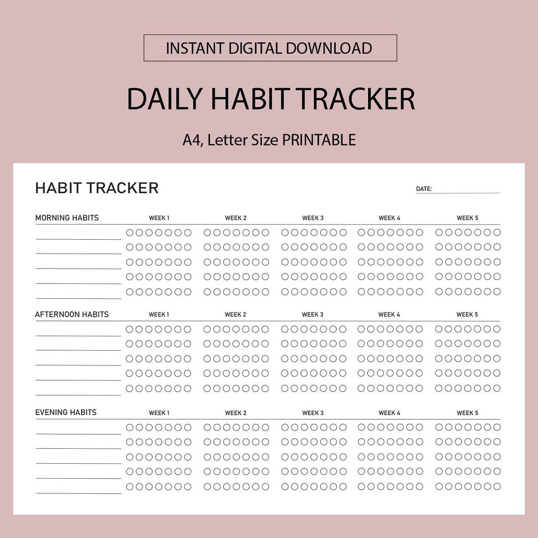 Daily Habit Tracker Landscape Printable A4/letter, Daily Planner ...