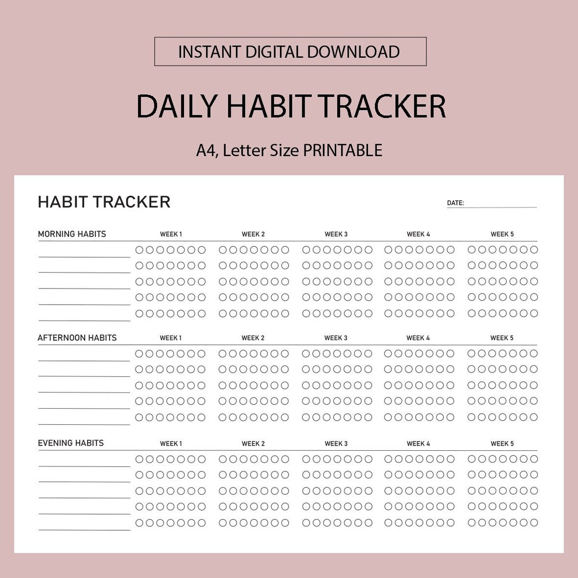 Daily Habit Tracker Landscape Printable A4/letter, Daily Planner ...