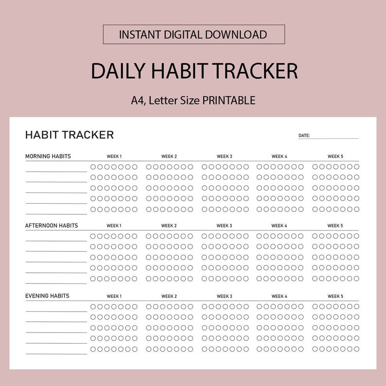 Daily Habit Tracker Landscape Printable A4/letter, Daily Planner ...