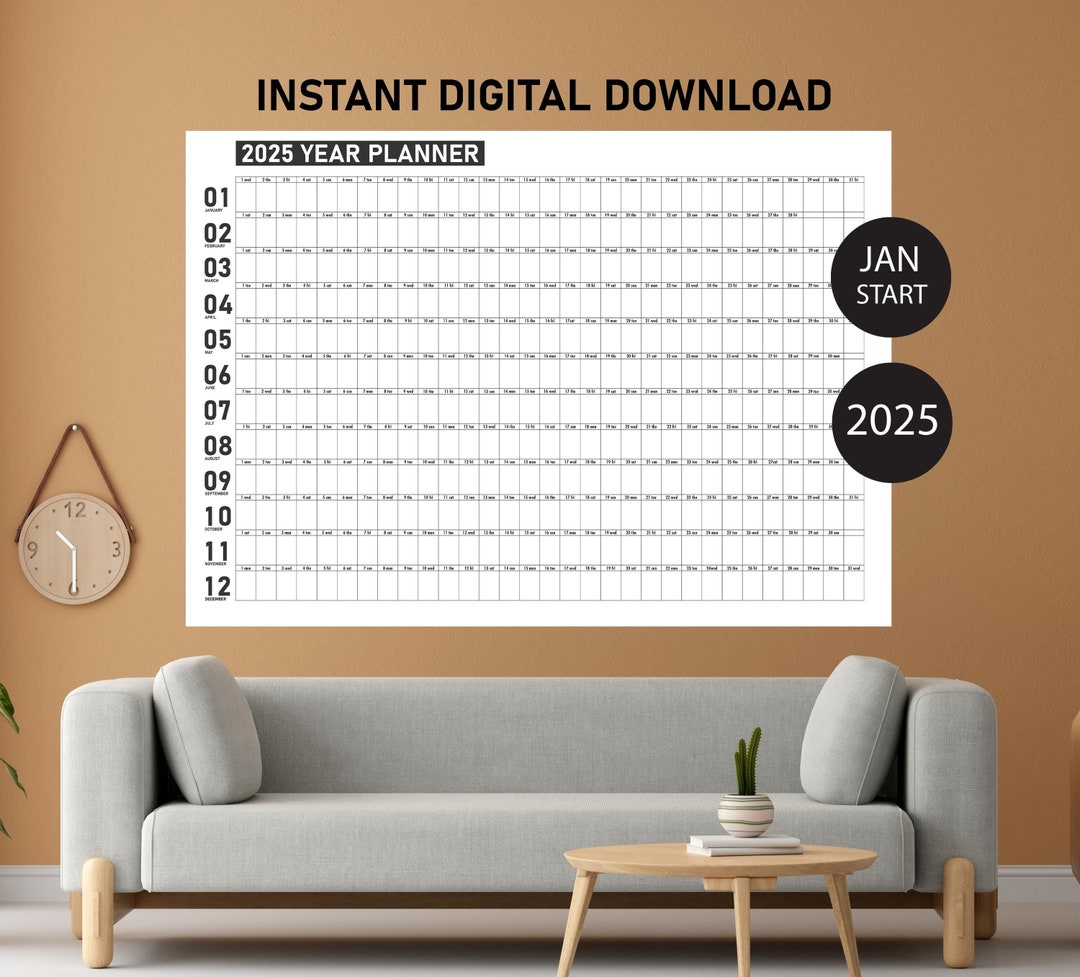 Large Monthly Wall Planner 2025 PDF, Giant Wall Calendar 2025, Large ...