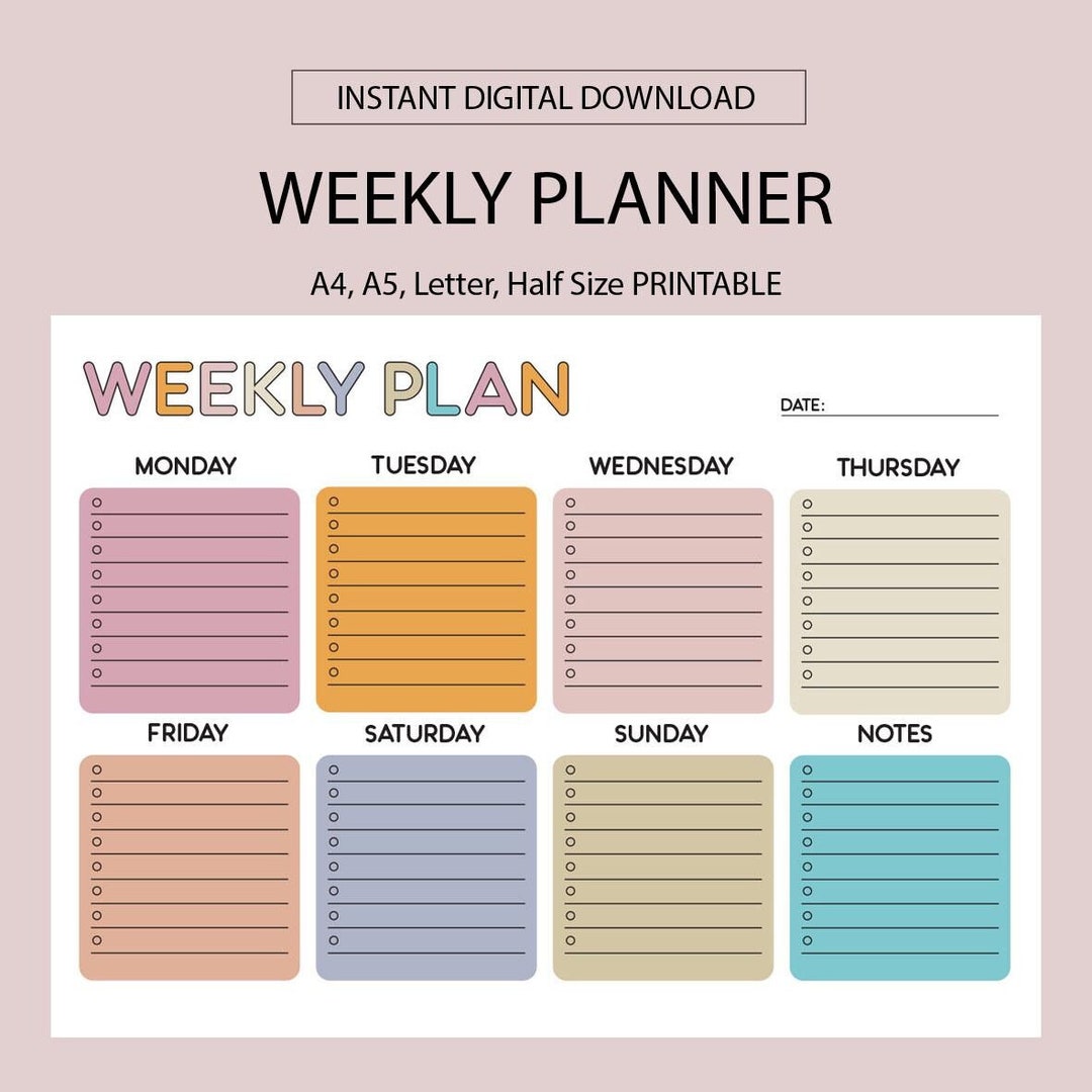 Weekly Planner Printable, Weekly Planner PDF, Weekly Organizer, Weekly ...