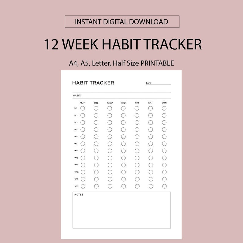 12 Week Habit Tracker Printable A4/a5/letter/half, Habit Planner ...