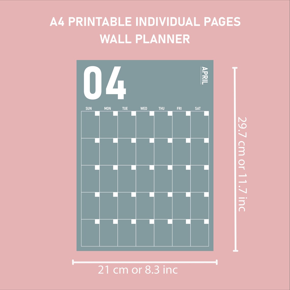 Undated Wall Calendar Printable PDF, Large Monthly Wall Planner ...