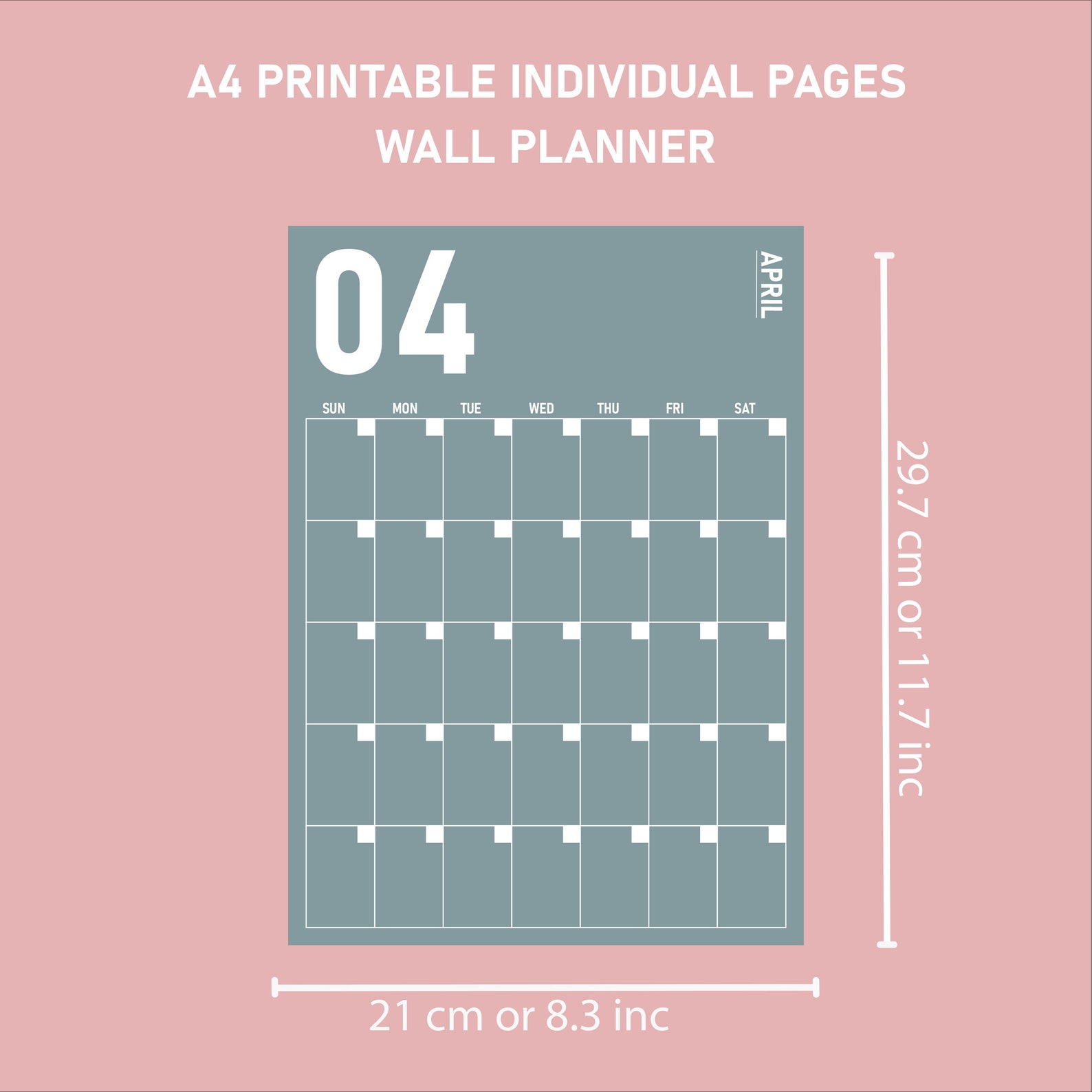 Undated Wall Calendar Printable PDF, Large Monthly Wall Planner ...