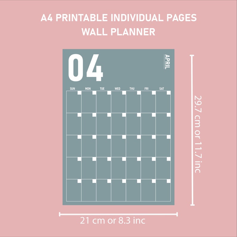 Undated Wall Calendar Printable PDF, Large Monthly Wall Planner ...