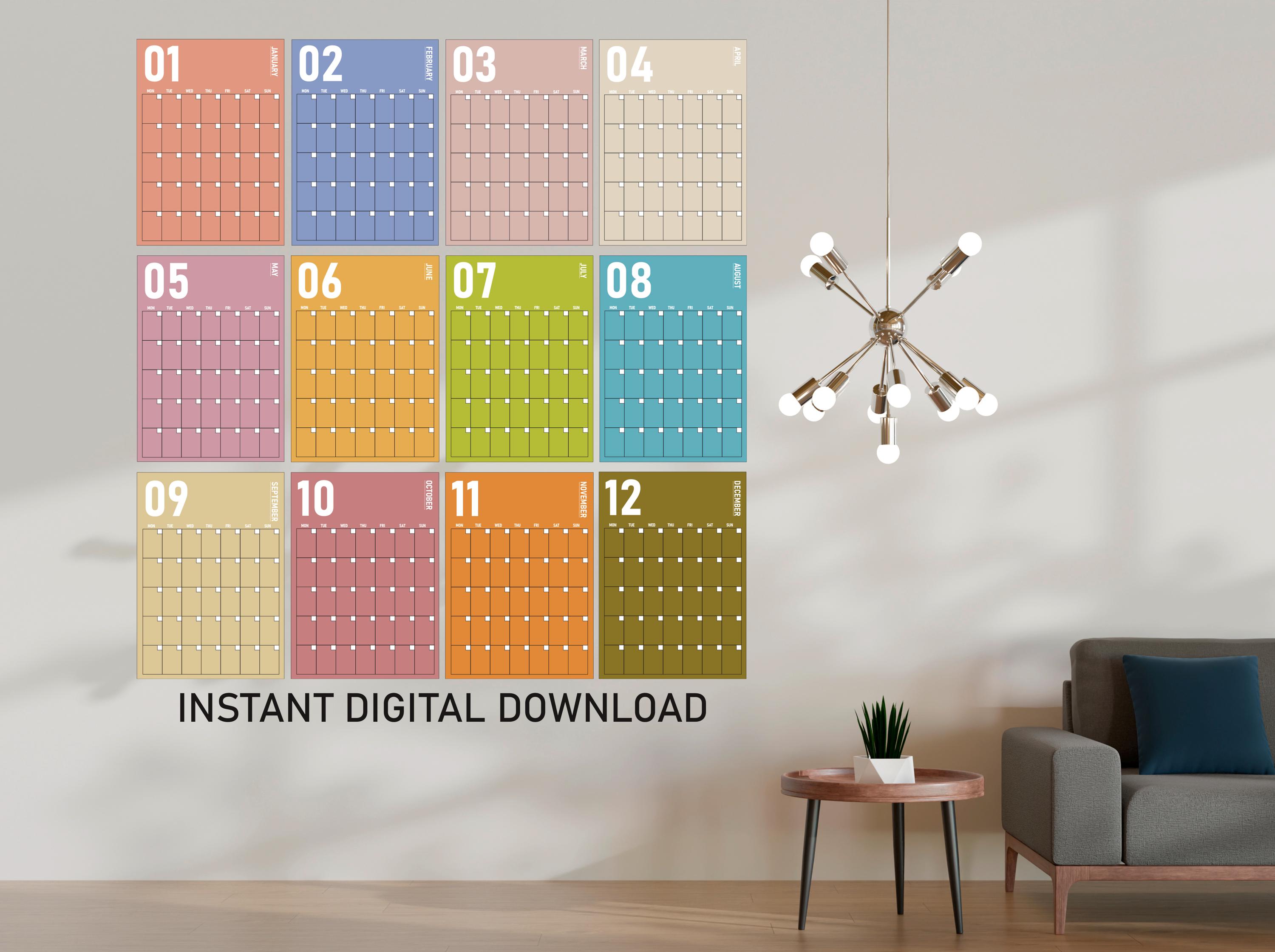 Large Monthly Wall Planner Printable , Monthly Wall Calendar, Undated ...