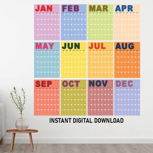 Large Monthly Wall Planner Printable Bright, Pastel Wall Calendar 2025 ...