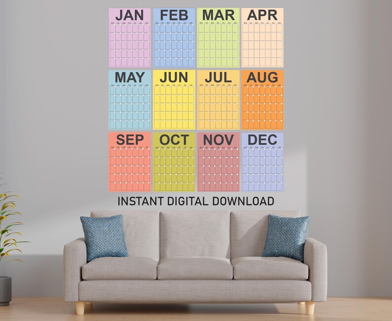 Large Monthly Wall Calendar Printable Bright, Pastel Wall Planner 2025 ...
