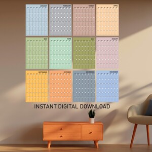 Large Monthly Wall Planner Printable Bright, Pastel Wall Calendar 2025 ...