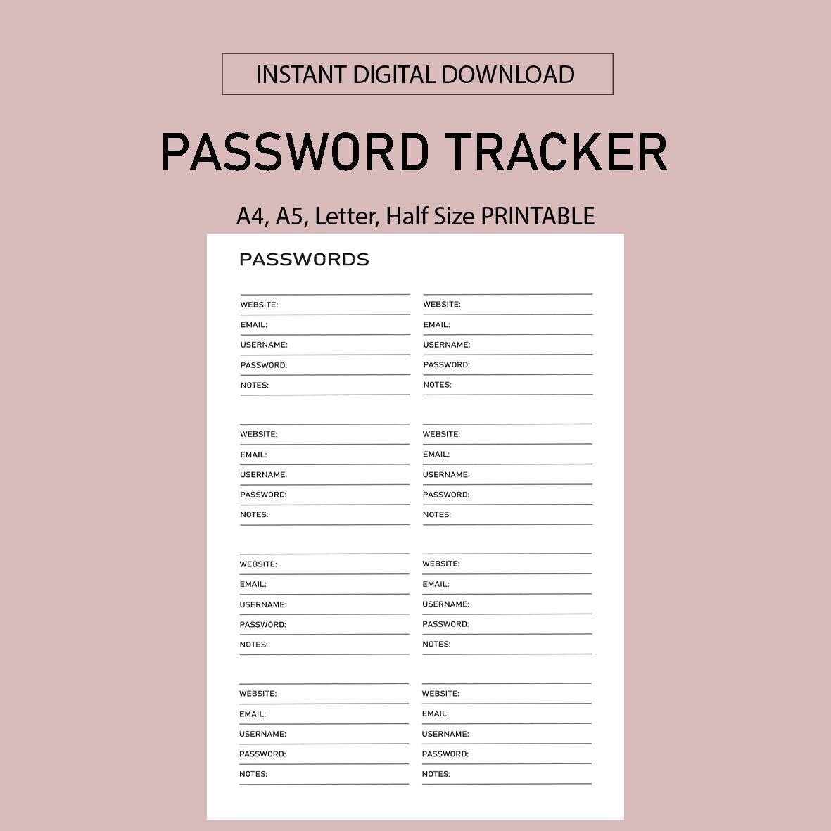 Password Tracker Printable, Password Keeper, Password Organizer ...