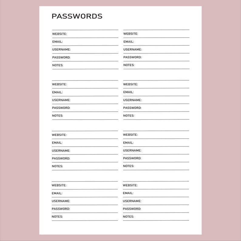 Password Tracker Printable, Password Keeper, Password Organizer ...