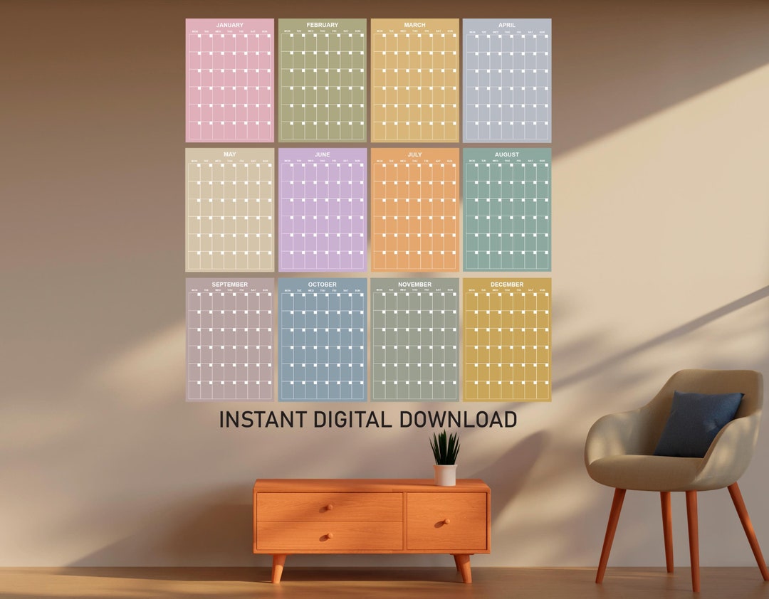 Monthly Wall Calendar 2025 Printable, Monthly Wall Planner, Minimalist ...