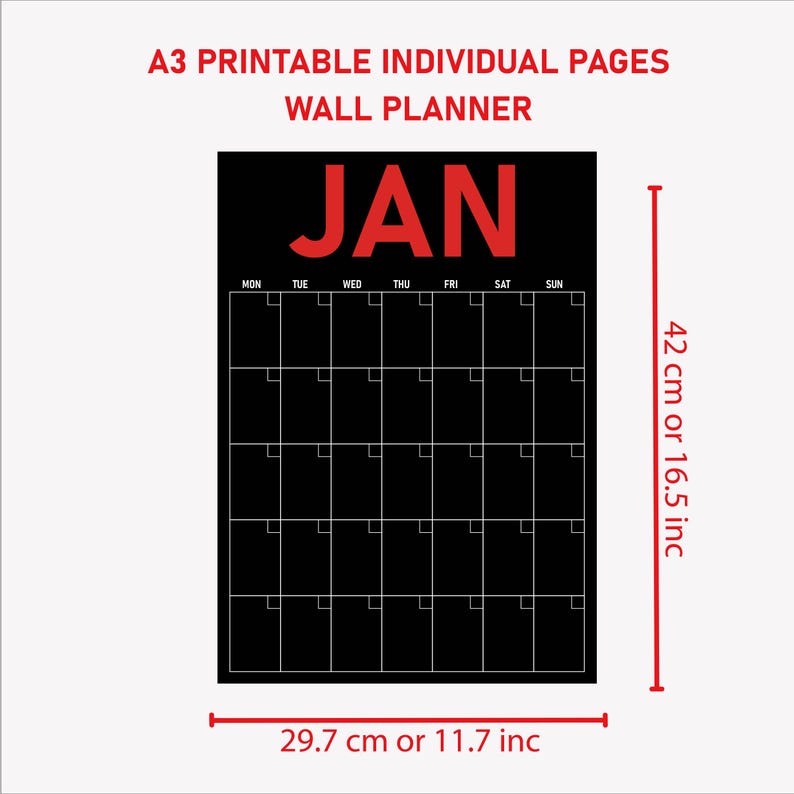 Year Wall Calendar Printable Bright, Gothic Calendar, Monthly Wall ...