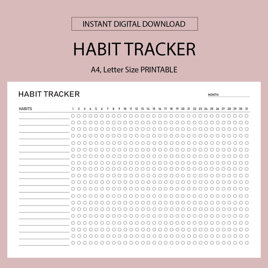 Monthly Habit Tracker Landscape Printable, Habit Tracker Template ...