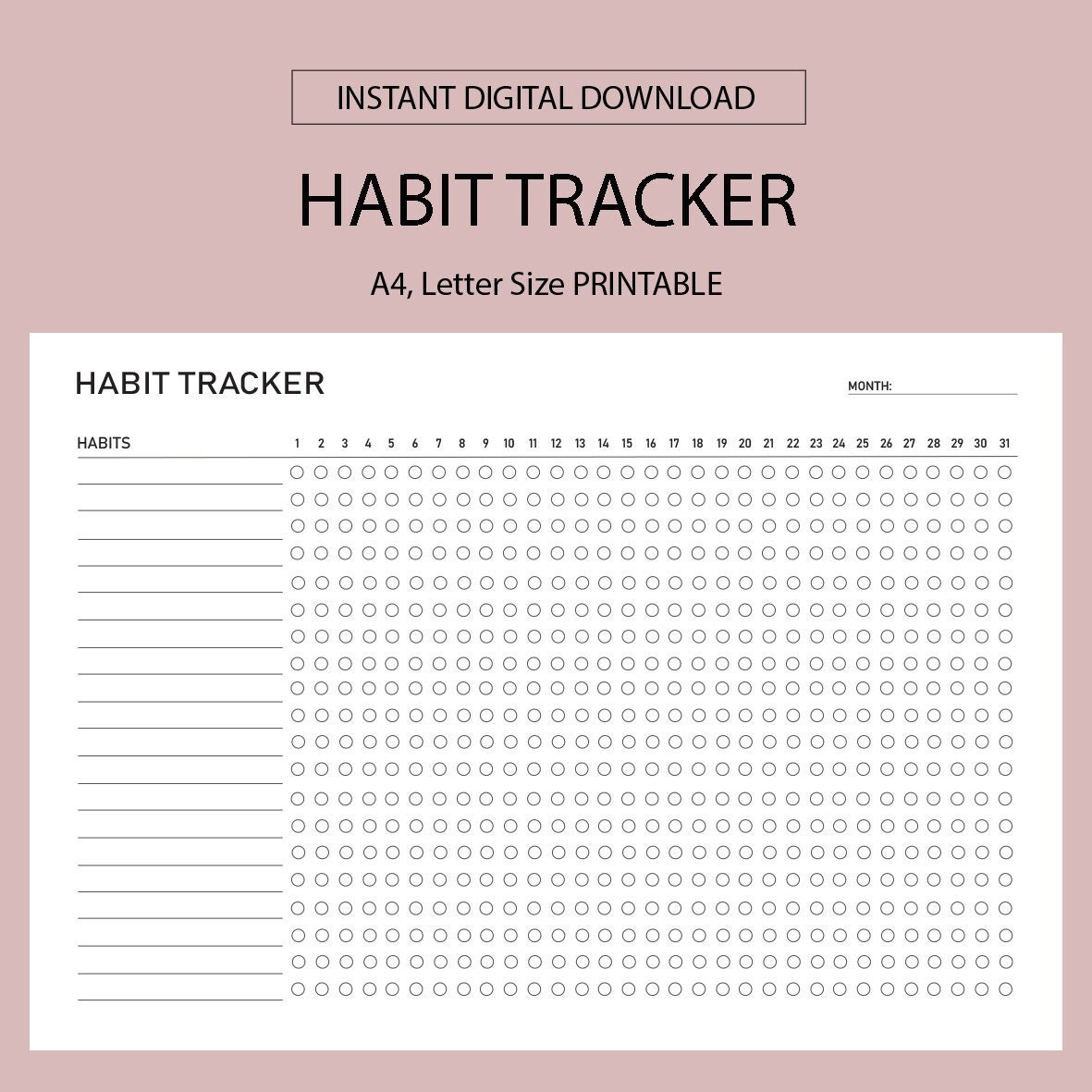 Monthly Habit Tracker Printable: A4/letter Size (digital Download) - Etsy