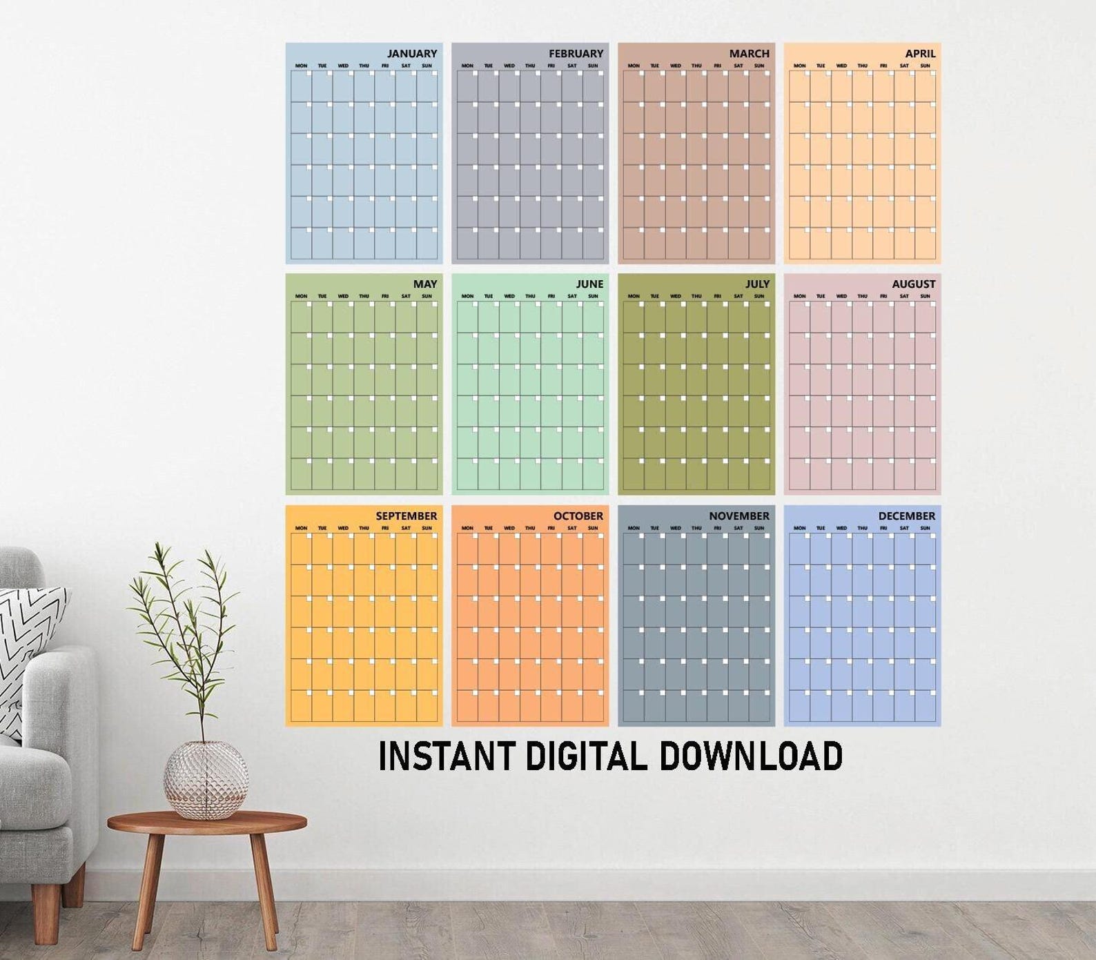 Large Monthly Wall Planner Printable Bright, Pastel Wall Calendar 2025 ...