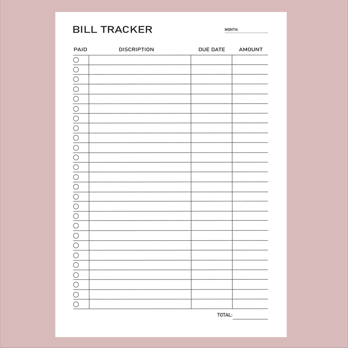 Annual Bill Tracker Printable A4/a5/letter/half Size, Bill Organizer ...