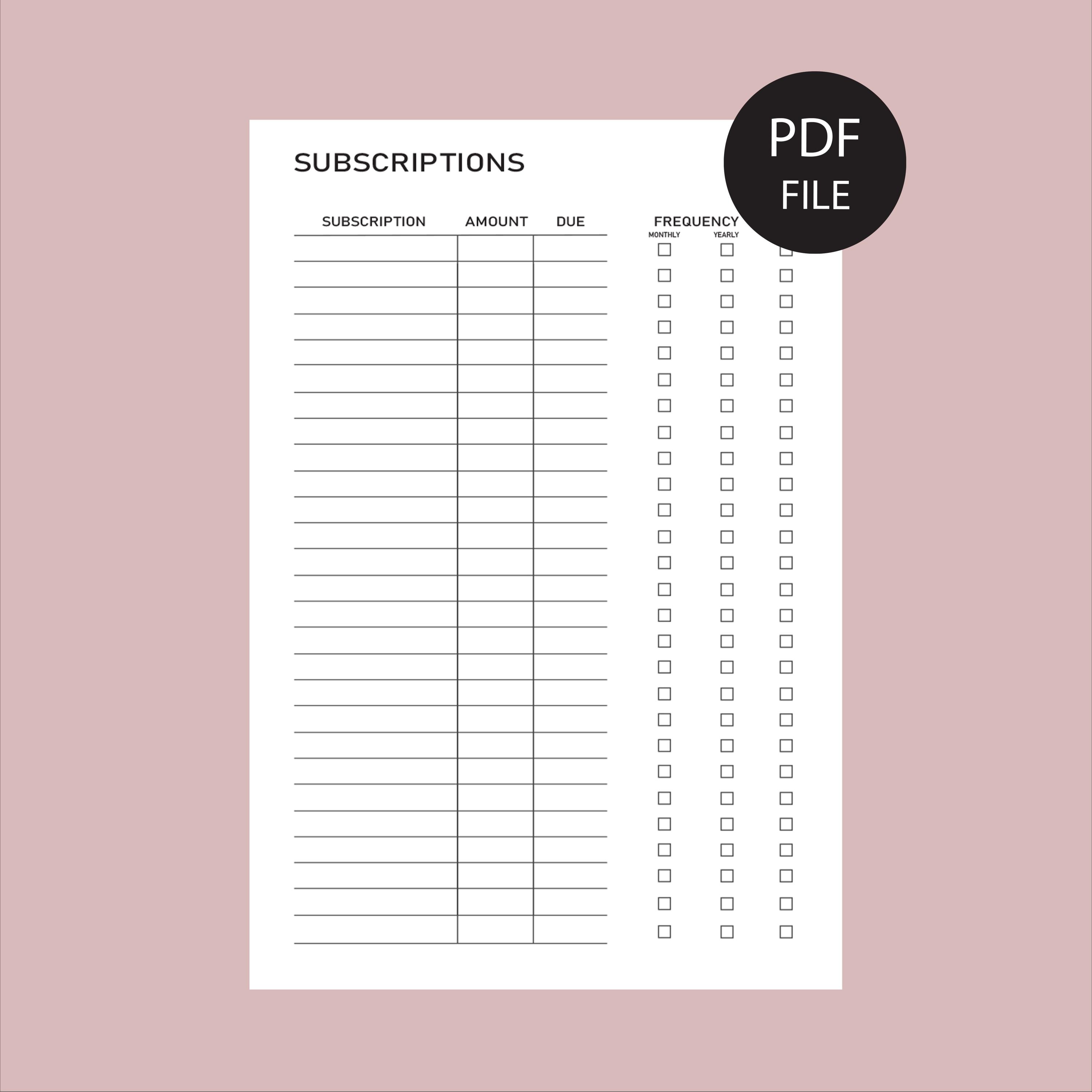 Subscription Tracker Printable, Membership Checklist, Expense Tracker ...