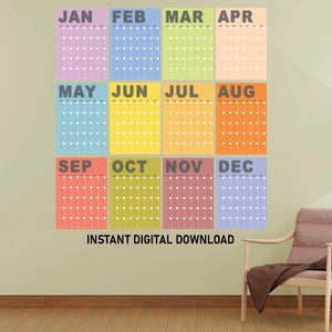 Large Monthly Wall Planner Printable Bright, Pastel Wall Calendar 2025 ...