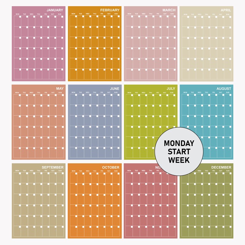 Large Printable Monthly Wall Calendar, Bright Pastel Wall Planner 2026 ...