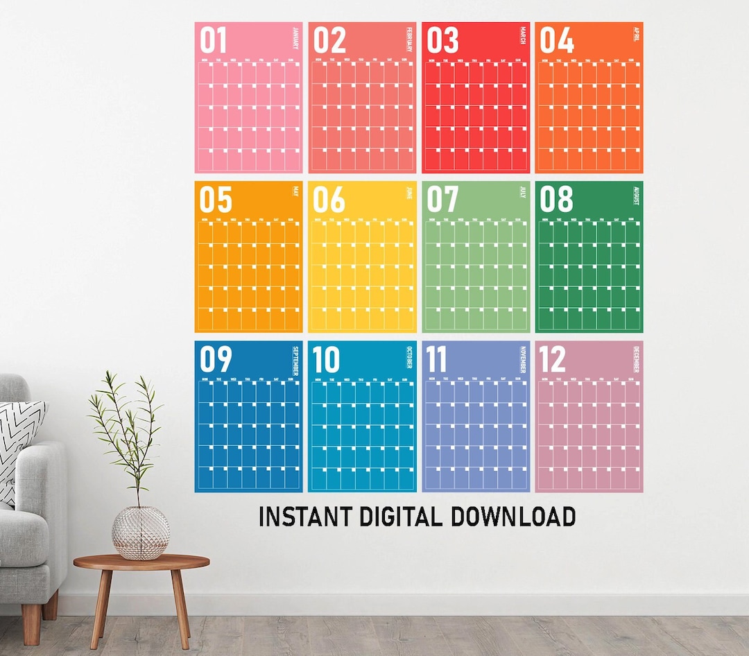 Large Monthly Wall Calendar A3 A4 PDF, Pastel Wall Planner, Undated ...