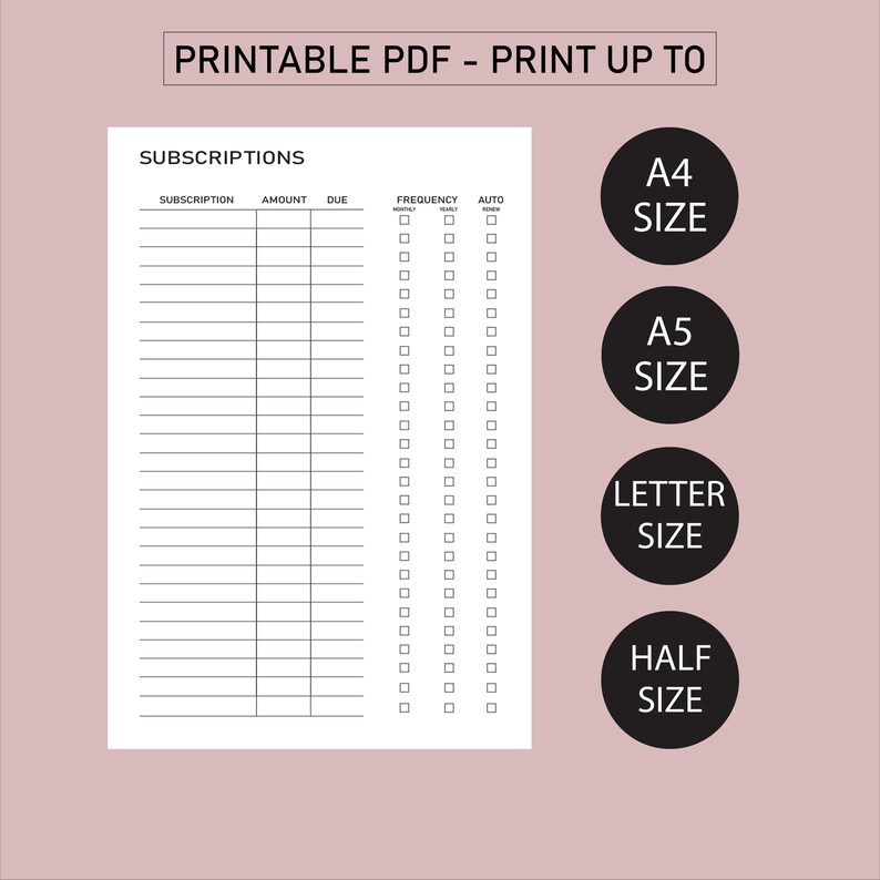 Subscription Tracker Printable, Membership Checklist, Expense Tracker ...