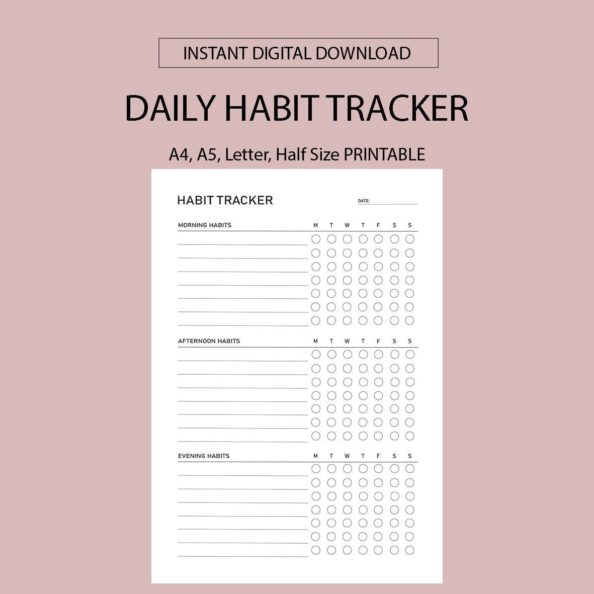 Daily Habit Tracker Printable A4/a5/letter/half Size, Daily Life ...