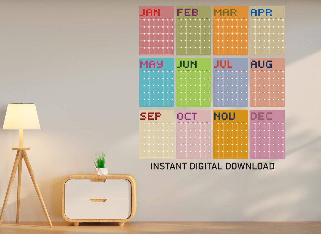 Large Monthly Wall Calendar Printable Bright, Pastel Wall Planner 2025 ...