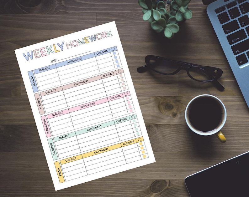 Weekly Homework Schedule Kids Printable, Weekly Homeschool Schedule ...