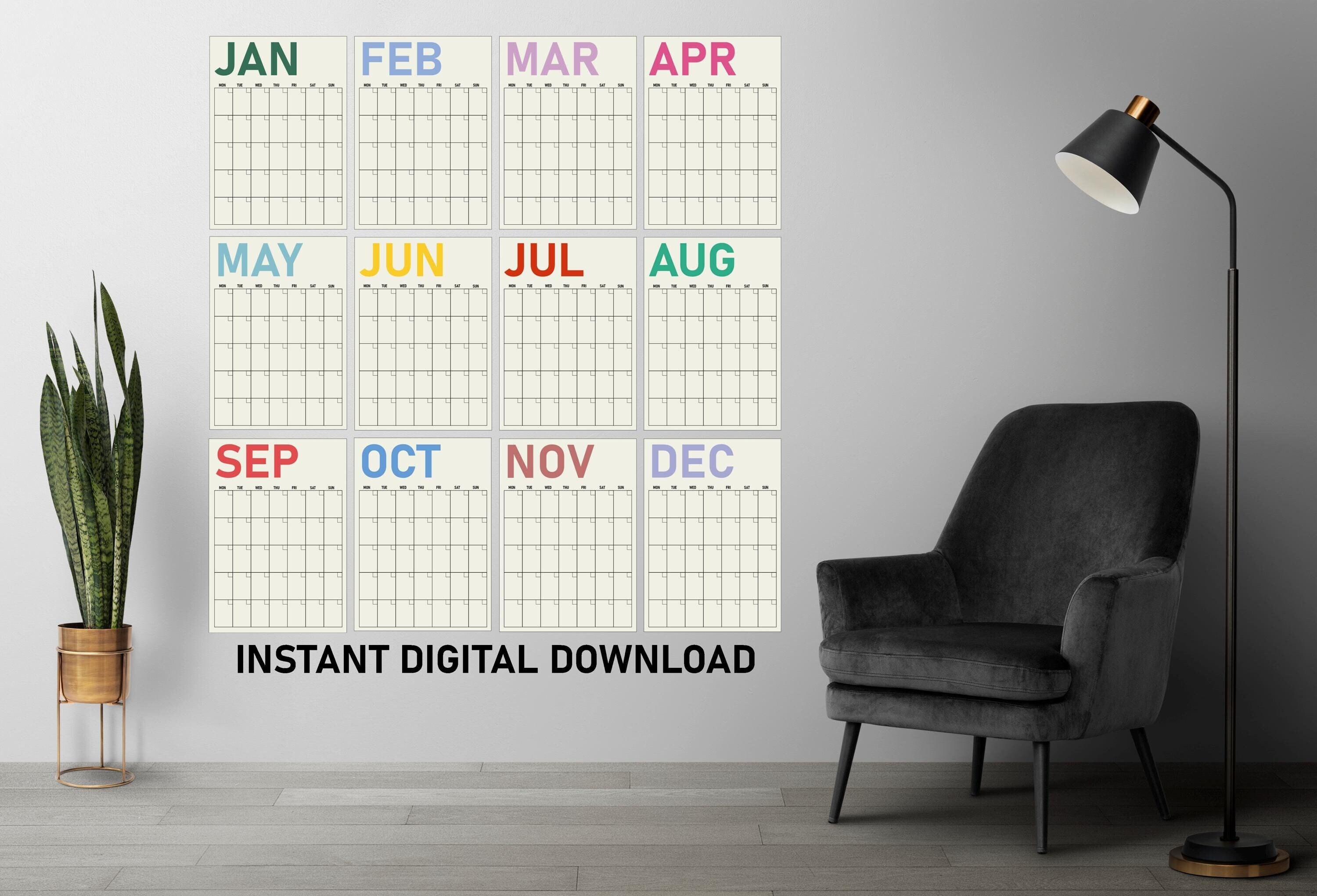 Large Monthly Wall Calendar Printable Bright, Pastel Wall Planner 2025 ...