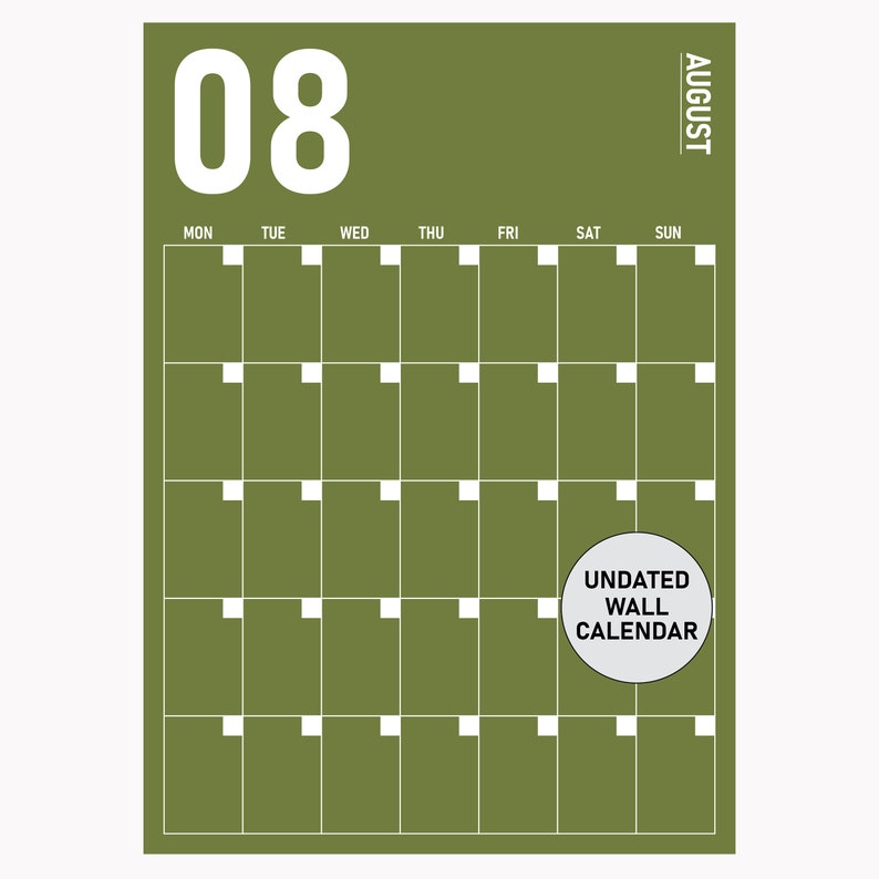 Undated Wall Calendar Printable PDF, Large Monthly Wall Planner ...
