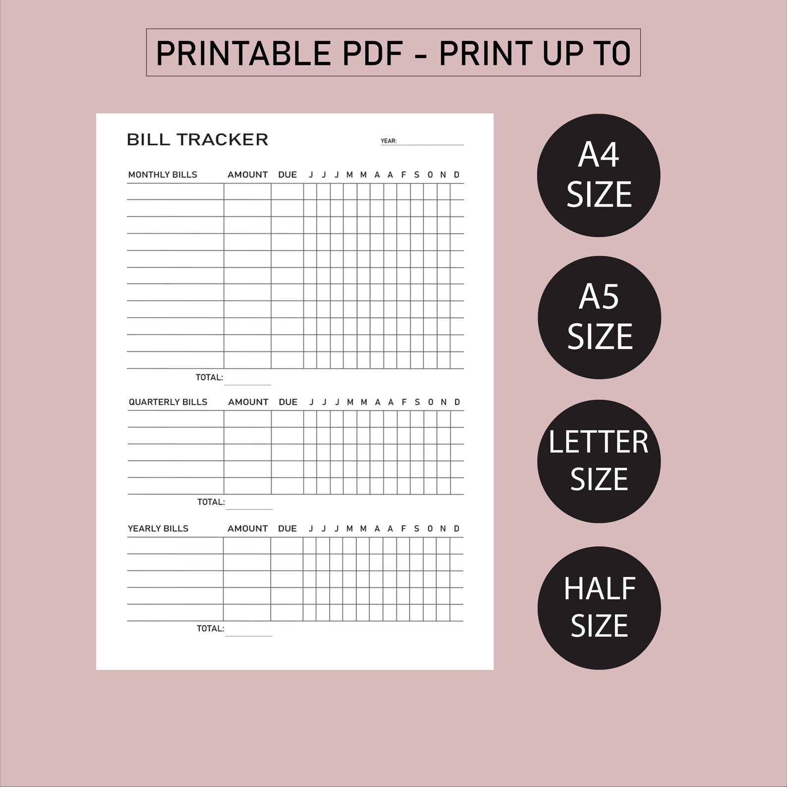 Bill Organizer, Financial Planner, Bill Payment Checklist, Annual Bill ...