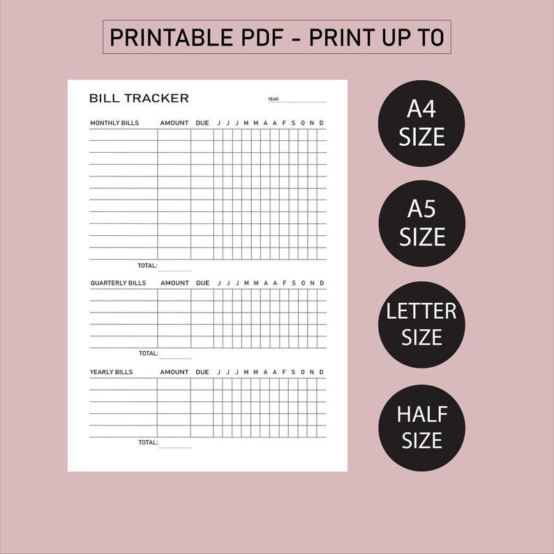 Bill Organizer, Financial Planner, Bill Payment Checklist, Annual Bill ...