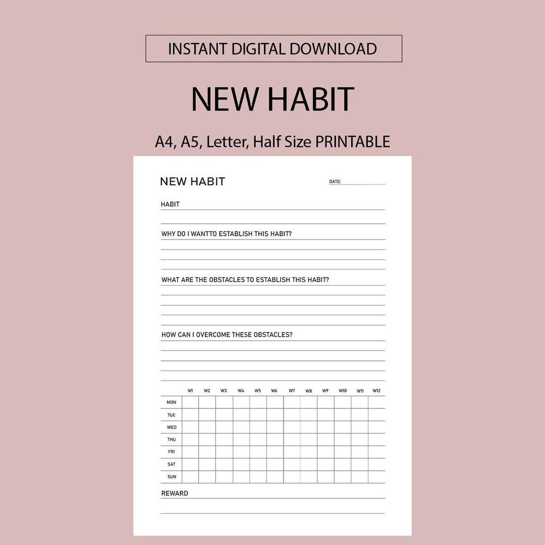 Habit Planner Printable A4/a5/letter/half Size, 12 Week Habit Tracker ...