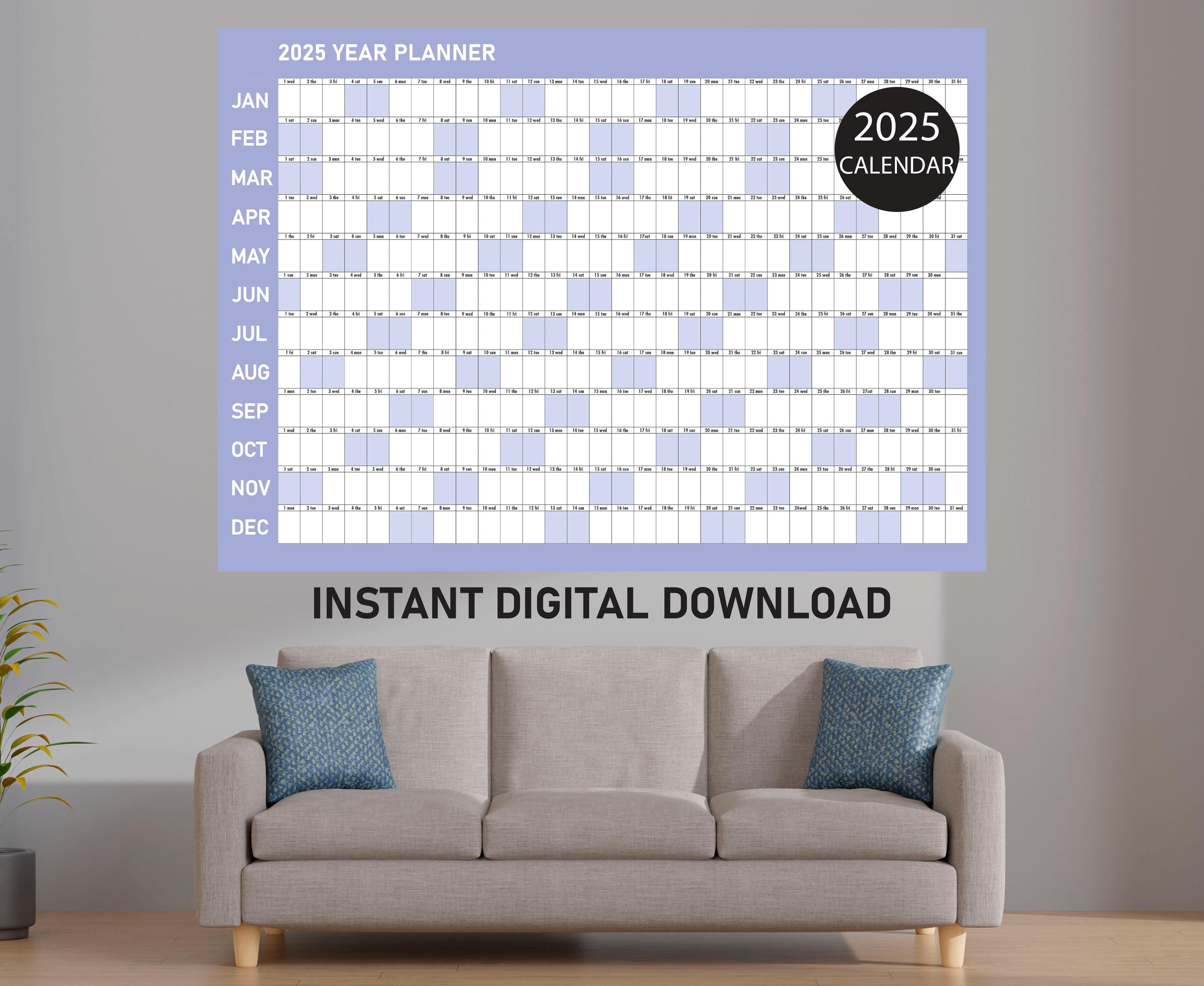 Giant Wall Calendar 2025 Printable, Wall Planner 2025, Year Planner ...