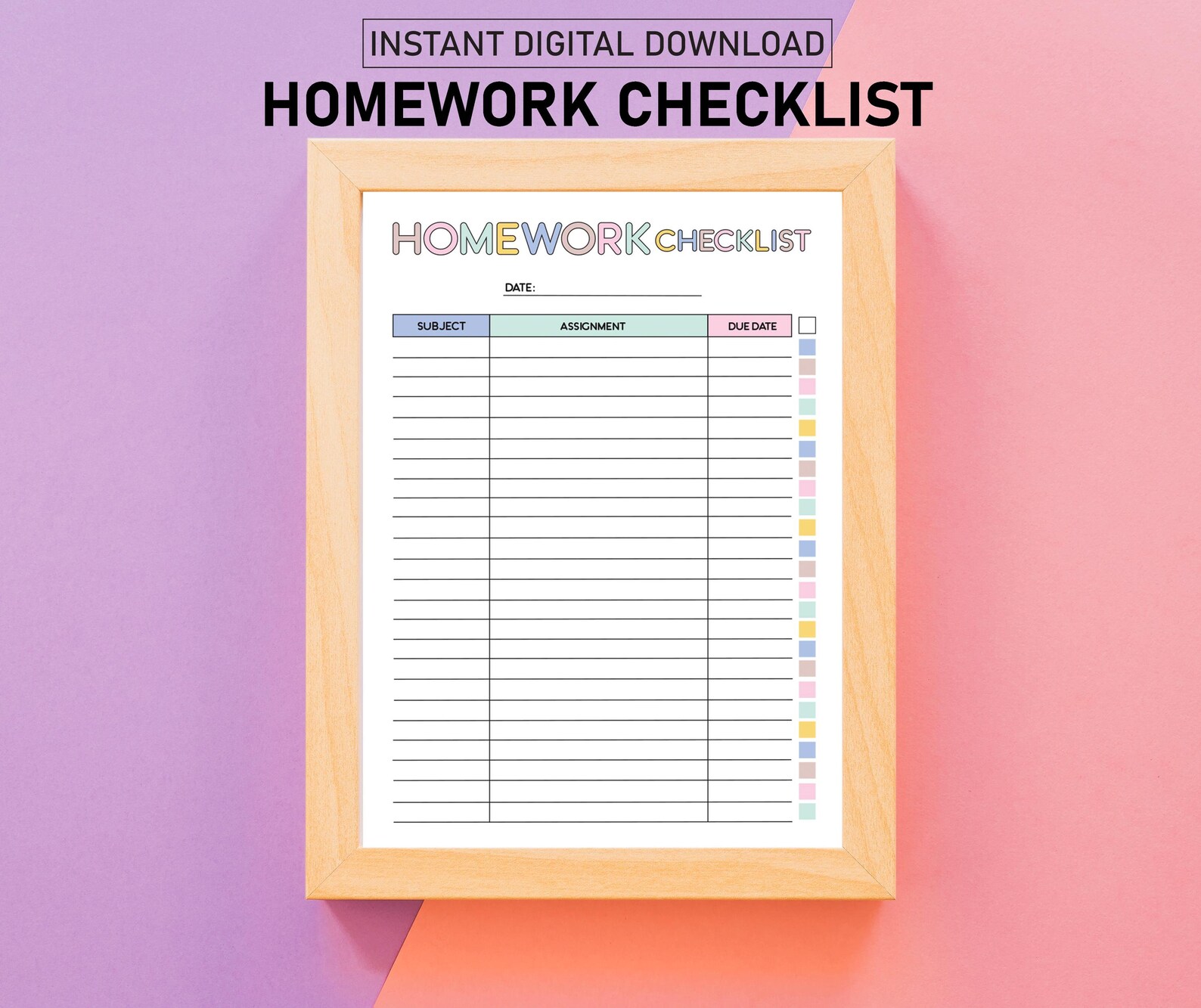 Homework Checklist Printable: Student Planner (digital Download) - Etsy UK