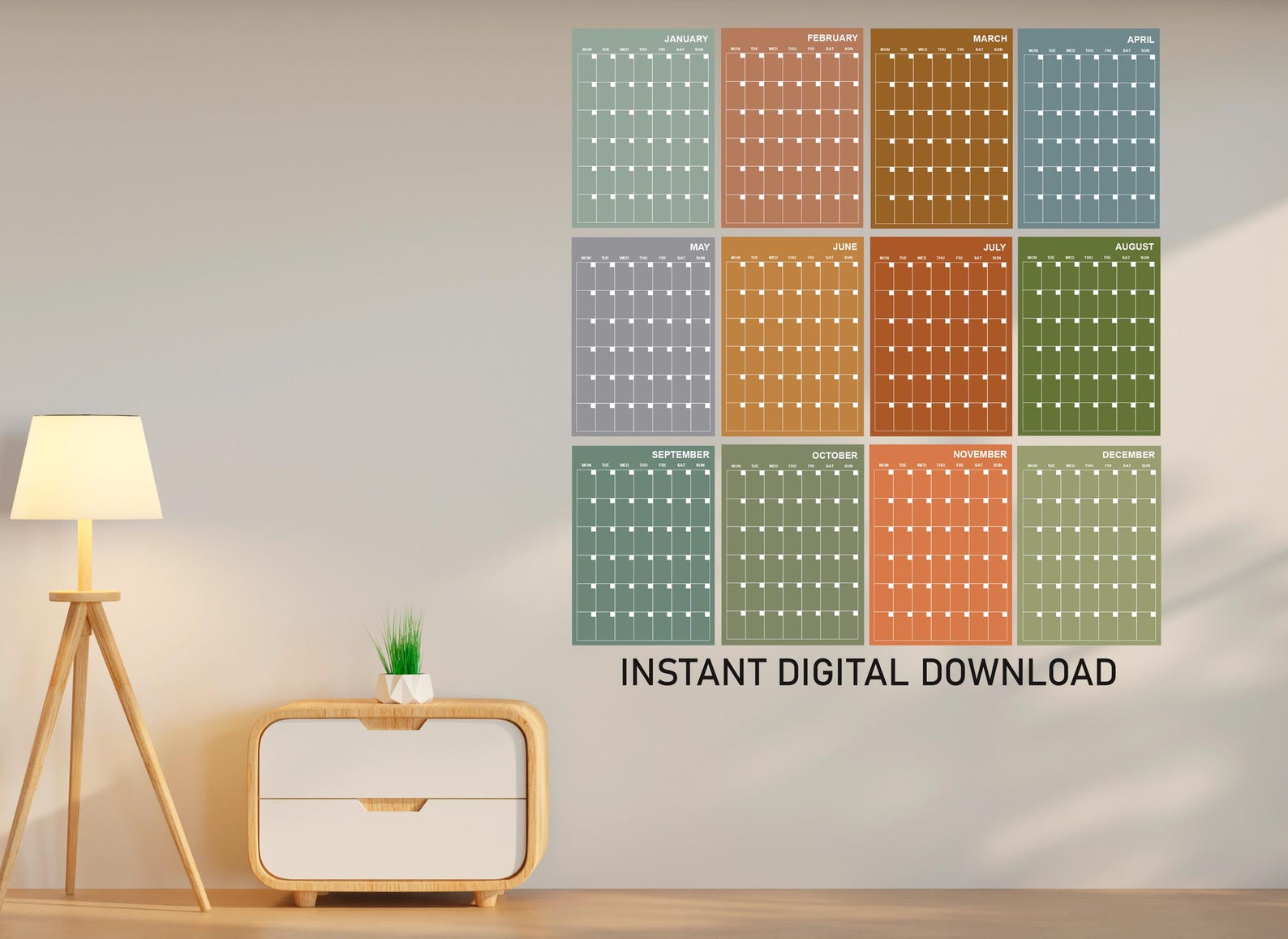 Large Monthly Wall Calendar A3 A4 PDF, Pastel Wall Planner, Undated ...