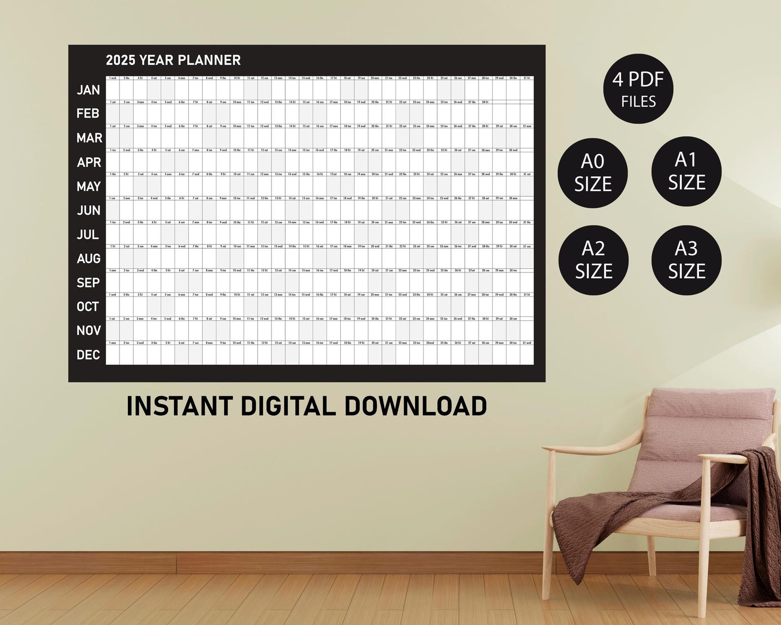 Giant Wall Calendar 2025 Printable, Wall Planner 2025, Year Planner ...