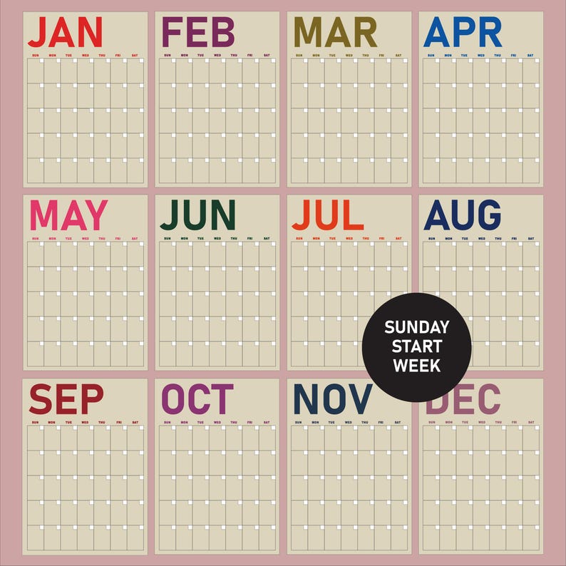 Large Monthly Wall Calendar Printable Bright, Pastel Wall Planner 2025 ...
