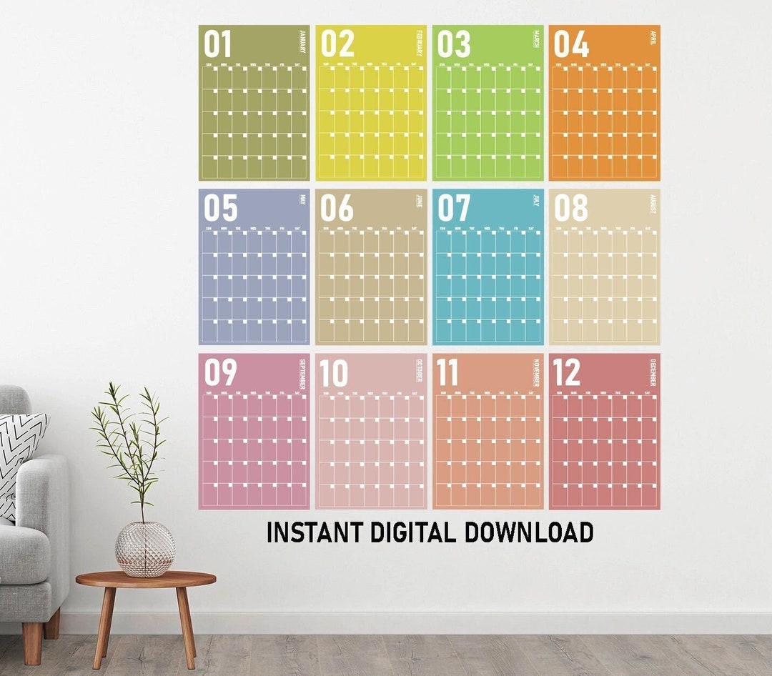 Compact Wall Mounted Monthly Planner Unbound Calendar, Undated Pastel ...