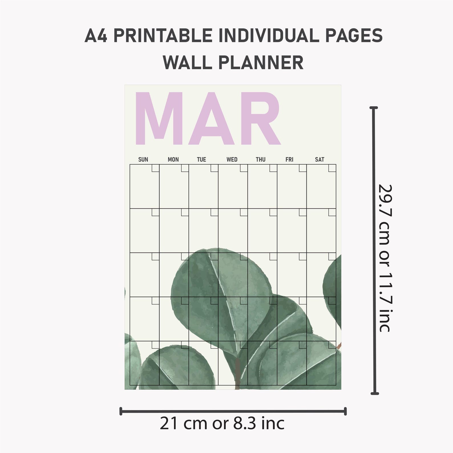 Botanical Large Monthly Wall Calendar A3 A4 PDF, Botanical Planner ...