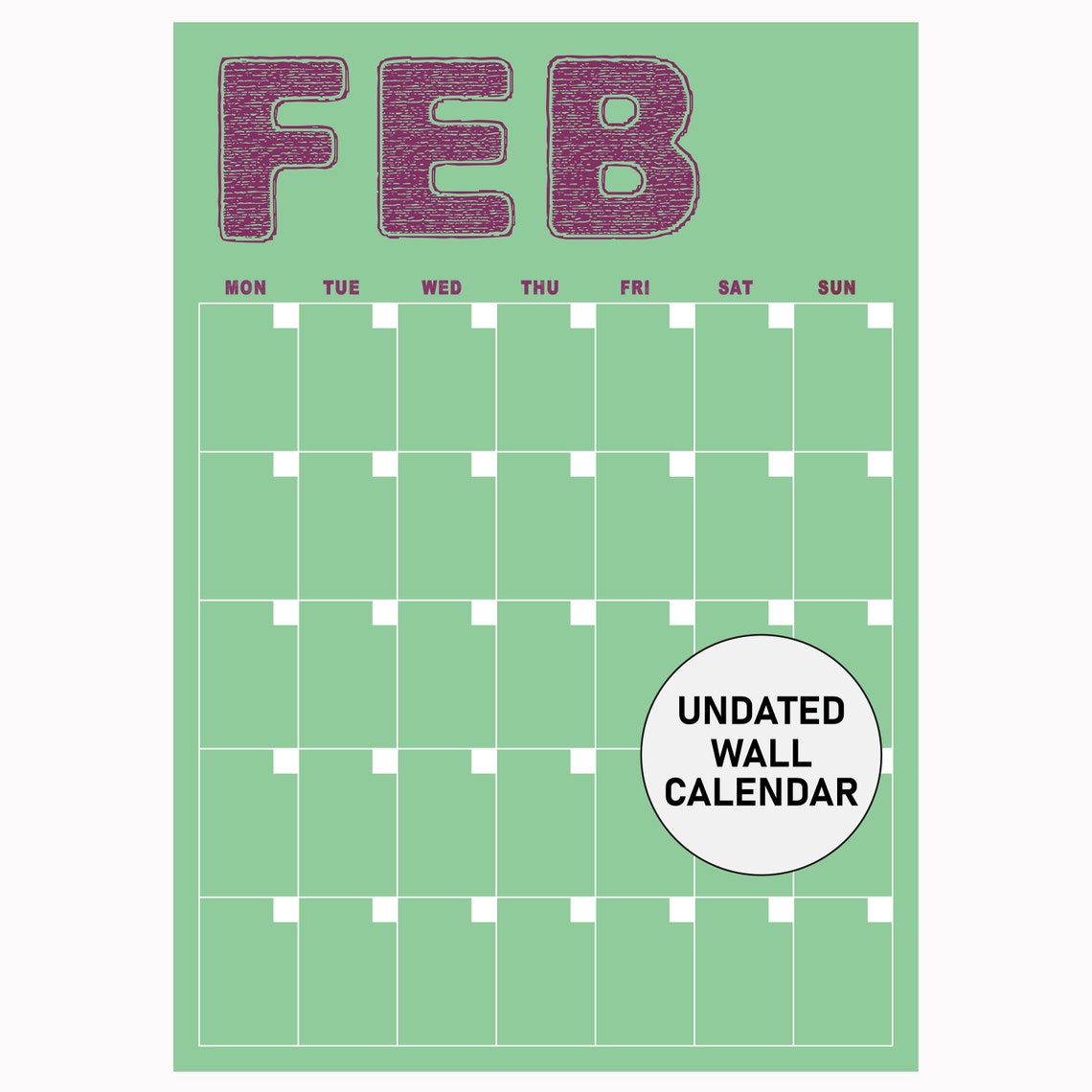 Large Monthly Wall Calendar A3 A4 PDF, Pastel Wall Planner, Undated ...