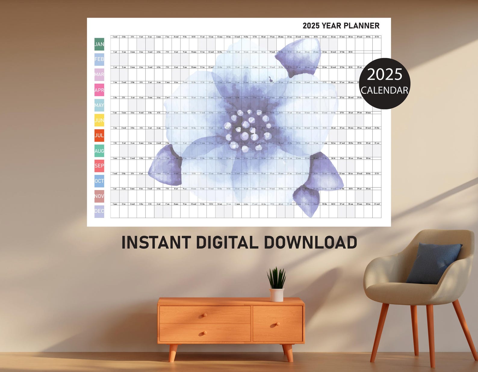 Giant Wall Calendar Flower 2025, Monthly Calendar, Wall Planner 2025 ...