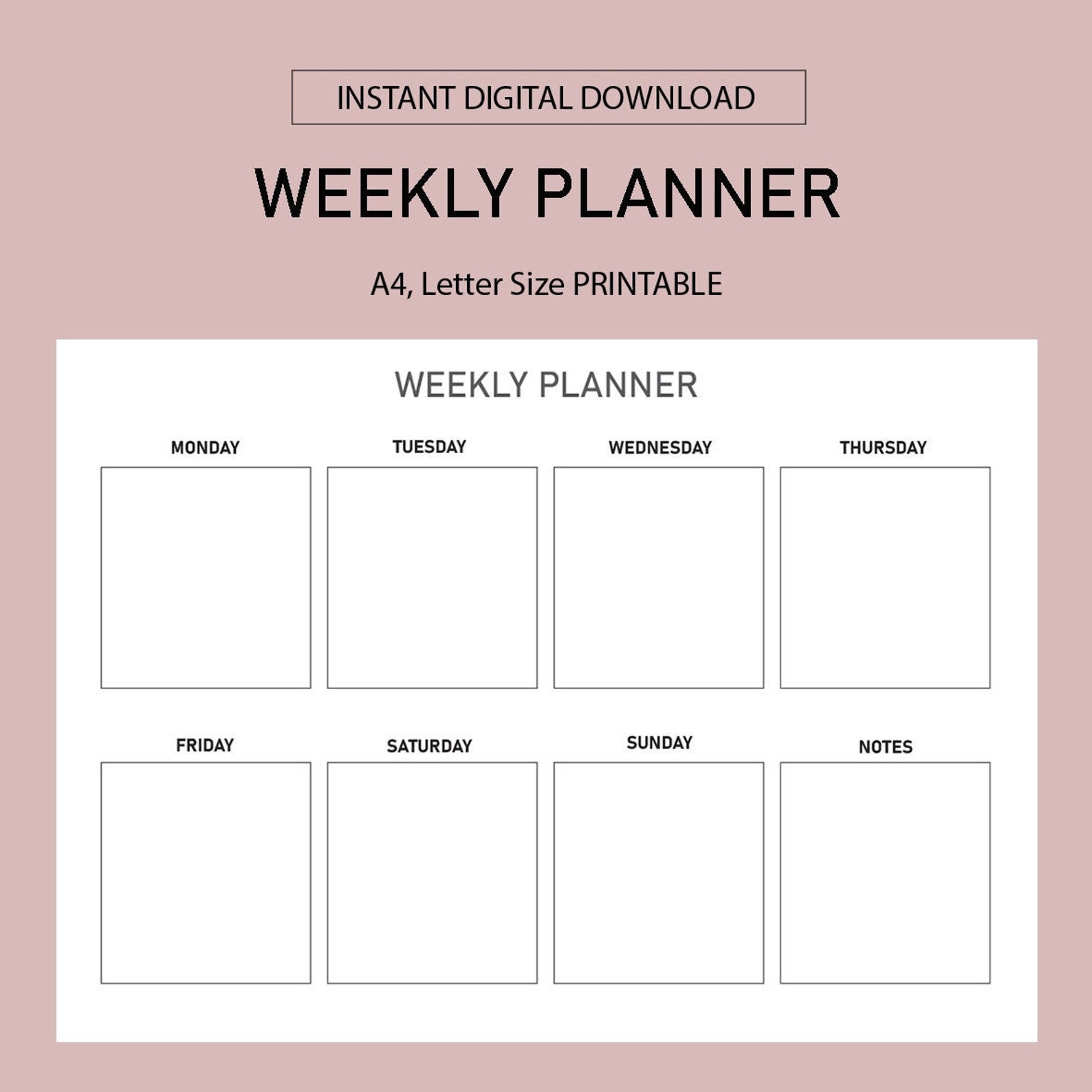Weekly Planner Printable Landscape, Minimalist Weekly Schedule, Week at ...