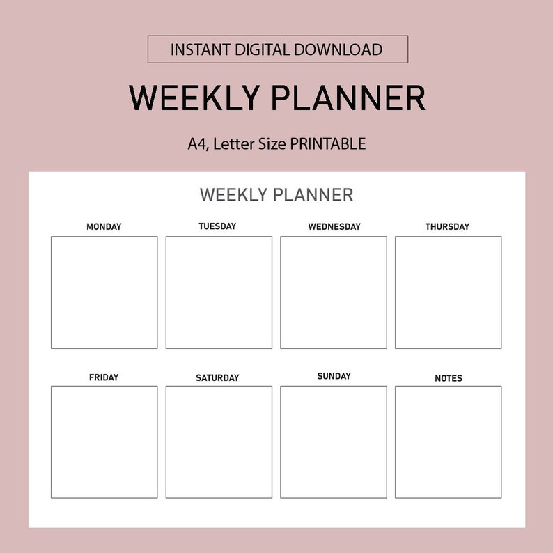 Weekly Planner Printable Landscape, Minimalist Weekly Schedule, Week at ...