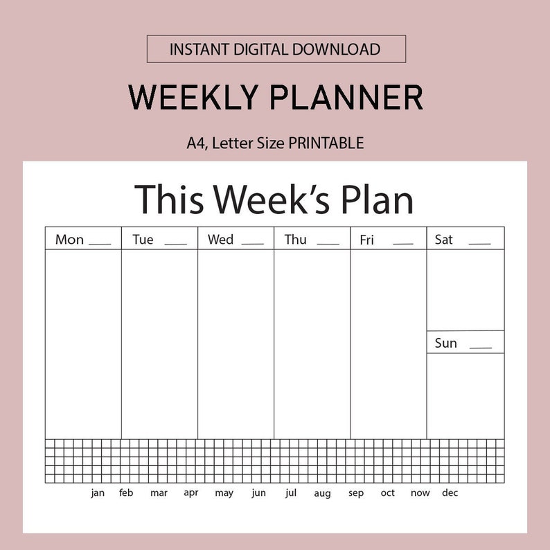 Weekly Planner Schedule Printable PDF A4 Letter, Week at a Glance ...